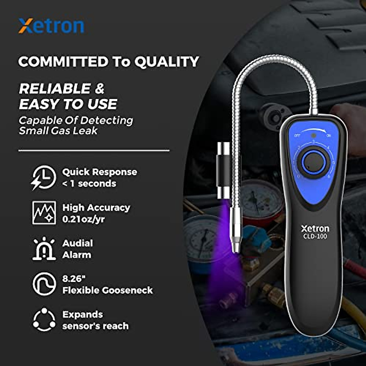 Xetron HVAC Refrigerant Leak Detector with UV LED,Automotive AC [R134A R410A R22 R1234YF] Freon Sniff Halogen Gas Leak Detector, 6 Adjustable Sensitivity, CFCs HCFCs HFCs HFOs CLD-100UV
