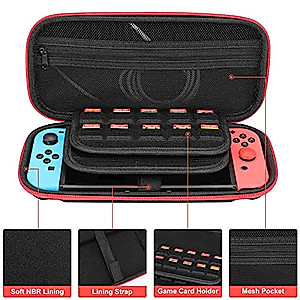 Red Hens and Cock Portable Travel Carry Case Hard Shell Pouch with Pockets Storage Bag for Switch Console Game and Slots Cards Accessories