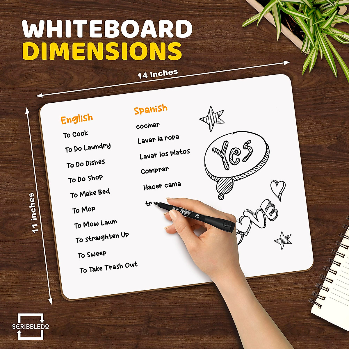 Scribbledo White Board Dry Erase Board 11"x14” Mini Double Sided Personal Whiteboard Board Dry Erase Lapboard Handheld Personal White Boards for Students Small Whiteboard Office Kitchen