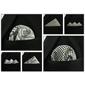 SHLAX&WING 5 Pieces Assorted Mens Silk Pocket Square Handkerchiefs Set 22