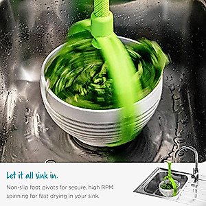 Dreamfarm Spina | Easy-To-Use Salad Spinner | Non-Scratch, Nylon Spinning Colander | Lettuce Spinner | Colander with Collapsible Handle | White & Green