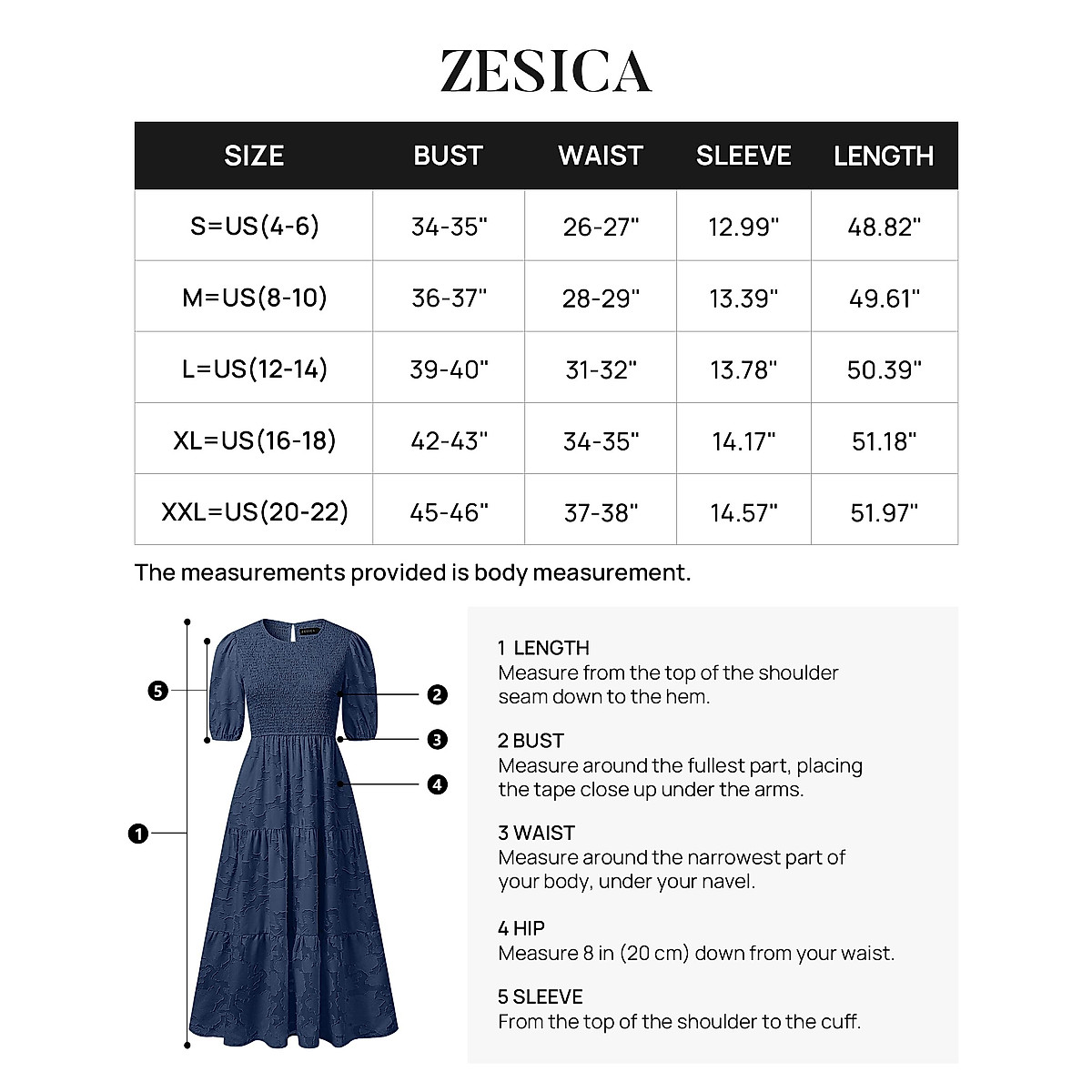 ZESICA Women's 2025 Summer Short Puff Sleeve Crewneck Smocked Floral Lace Flowy A Line Tiered Maxi Dresses,Navy,Large