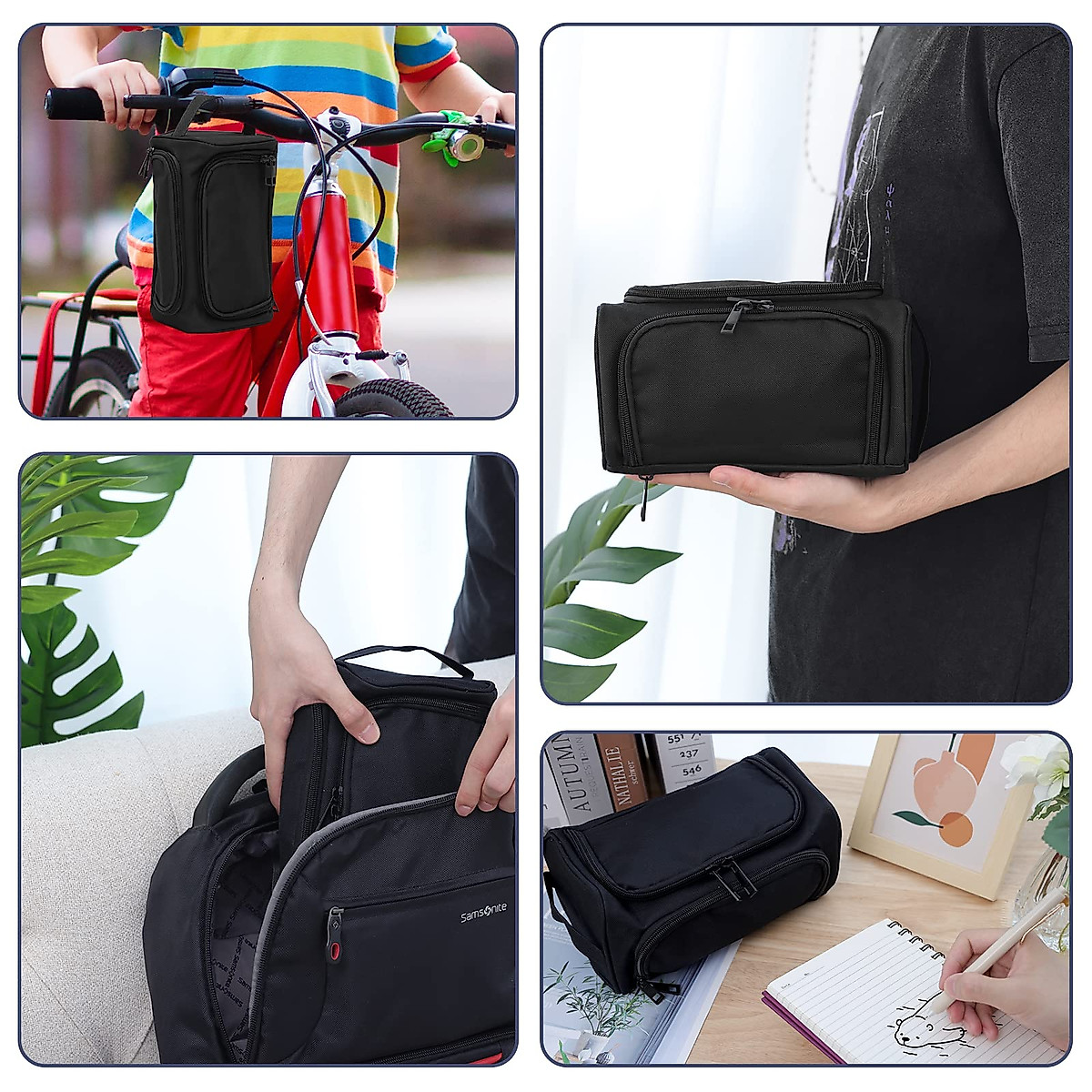 LABUK Pencil Case, Black Big Capacity Pencil Pouch, Stationery Bag School College Office Organizer for Teens Girls Men Women Adults Students Preppy