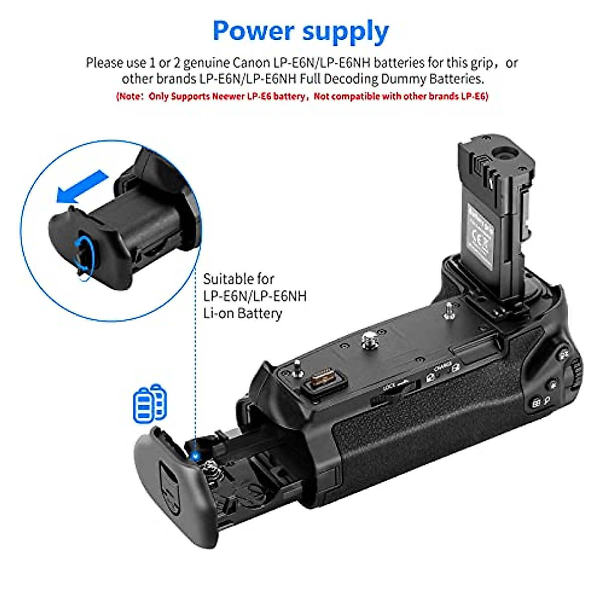 Neewer Vertical Battery Grip with 2.4G Wireless Remote Control ，Compatible with Canon EOS R Mirrorless Digital Camera，Replacement for BG-E22，Works with LP-E6N/LP-E6NH Battery (Battery Not Included)