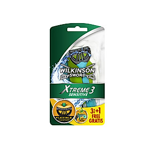 Wilkinson Sword Xtreme 3 Sensitive Disposable Razor Pack of 3, Plus 1 Free