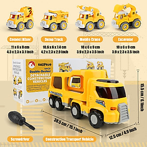 BASPOJO Construction Truck Toys for 3 4 5 6 Year Old Boys, 5-in-1 Friction Power Toy for Kids 3-5, Carrier Truck Cars for Toddlers 1-3, Kids Toys Set for Age 3-9, for 3+