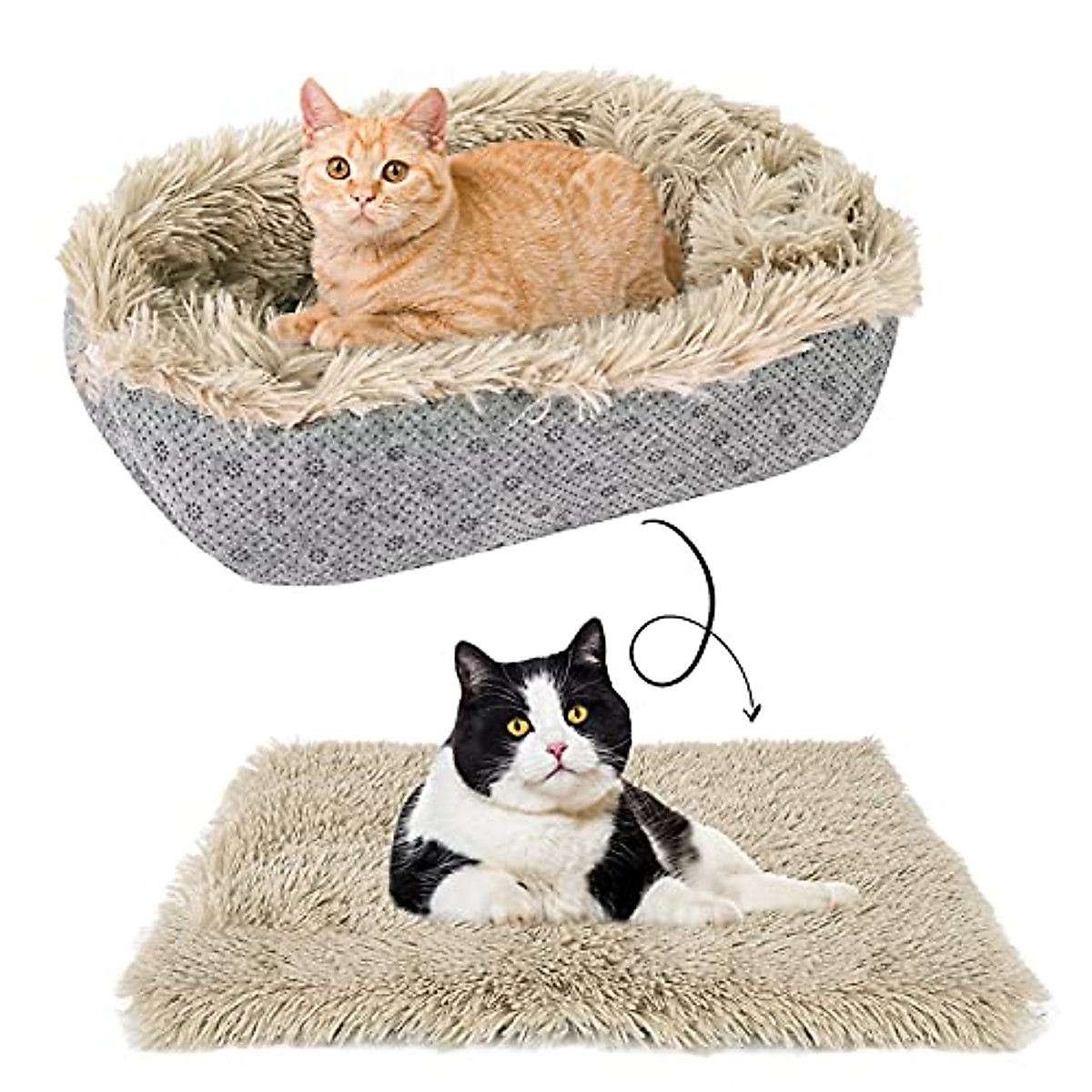 SCENEREAL Self-Warming Cat Bed Mat for Cats Small Dogs, Function 2 in 1 Soft Plush with Anti-Slip Bottom, Washable Pet Mat Autumn Winter Indoor Snooze Sleeping for Kittens Puppy Dog