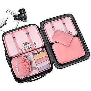 DIMJ Packing Cubes for Travel, 8Pcs Travel Cubes Set Pink Foldable Suitcase Organizer Lightweight Luggage Storage Bag