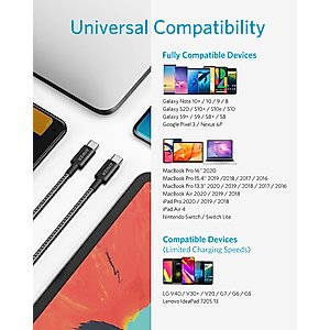 Anker USB C Hub, 556 USB-C Hub (USB4, 8-in-1) with 1.6ft USB4 Cable, 10 Gbps USB-C and USB-A Data Ports, 8K HDMI and DisplayPort New Nylon USB C to USB C Cable 100W 10ft, USB 2.0 Type C Chargi