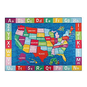 Eric Carle Elementary USA Map Kids Machine Washable Area Rug Blue/Red, 35"x51"