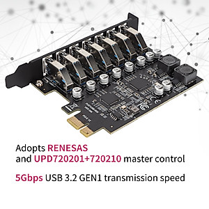 PCIE to USB 7 Port Expansion Card, PCI Express USB Add in Card, Internal USB 7 Port Front Expansion Card for XP 7 8 10 11 Linux