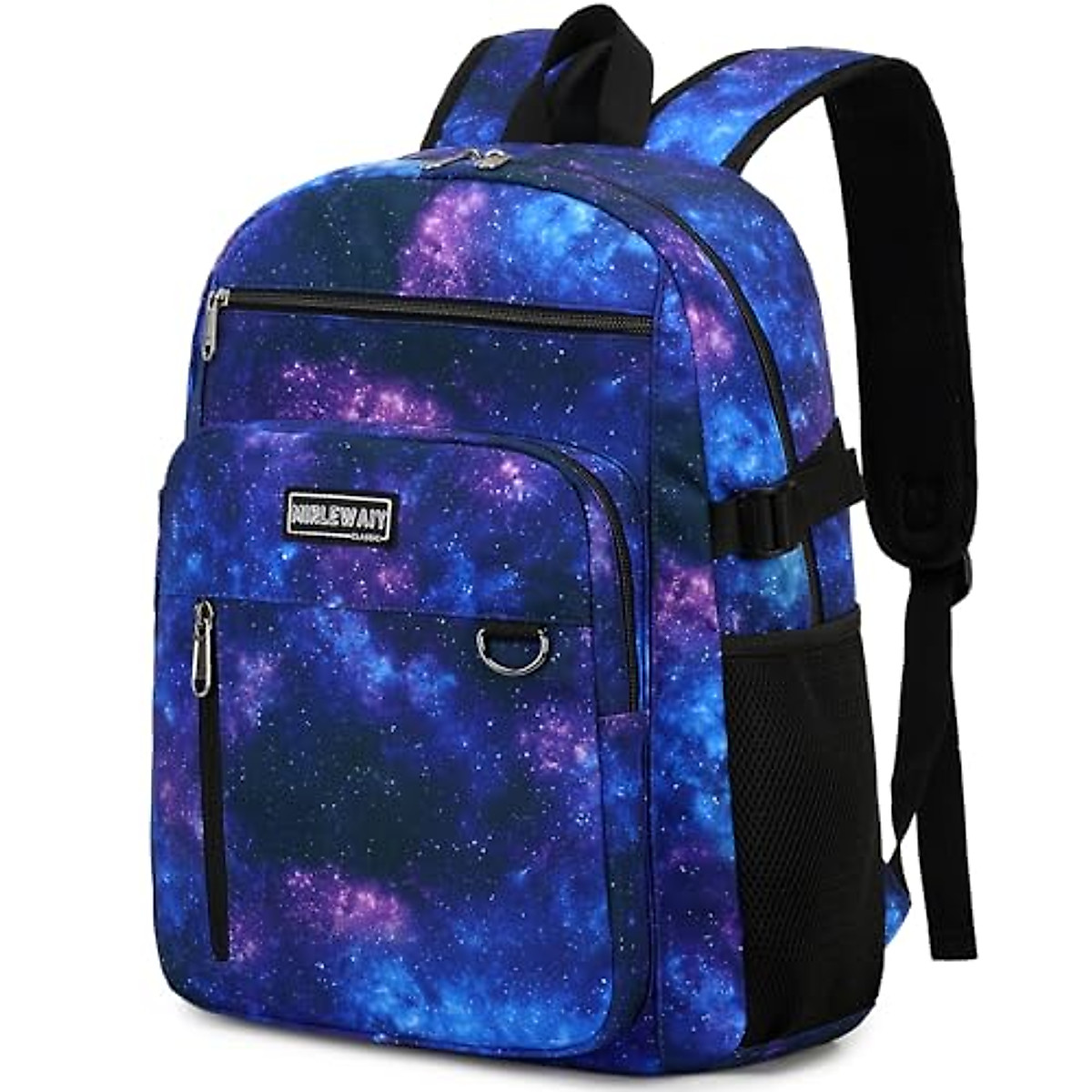 MIRLEWAIY Classical Daypack Lightweight Teen Girls boys Bookbag Fashion Backpacks Work Bag for school, Black Purple Space