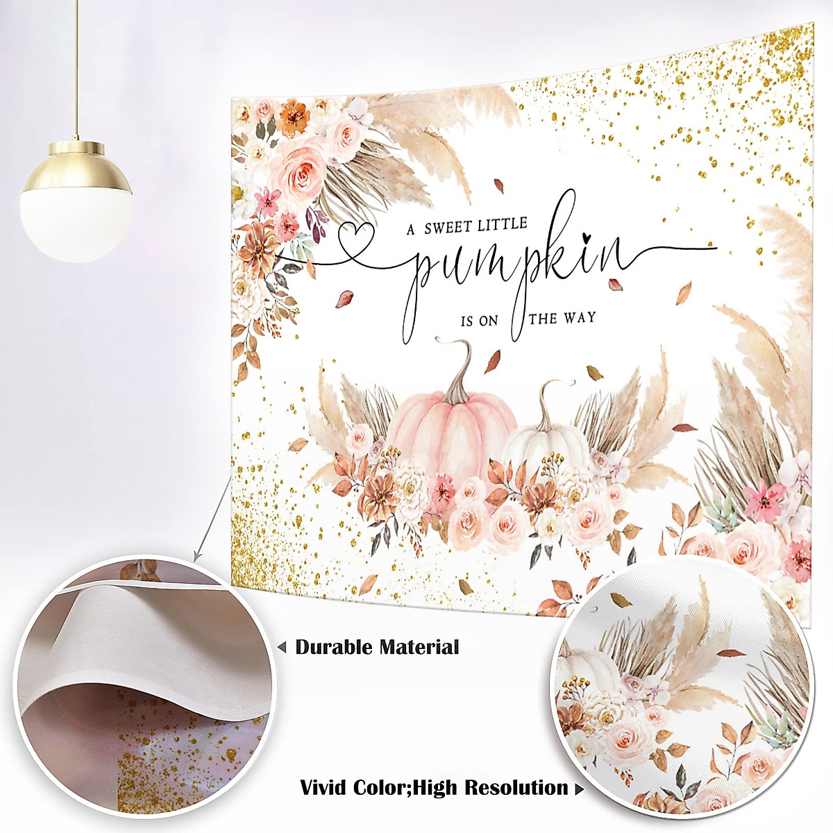 Mocsicka Pumpkin Backdrop for Girl Boy Autumn Fall Pumpkin Baby Shower Party Decorations Boho Blush Floral A Little Pumpkin is On The Way Baby Shower Cake Table Banner (Pink, 7x5ft(82''x60''))