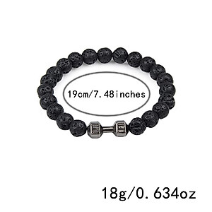 Handmade Black Dumbbell Bracelet Gym Bros Fitness Barbell Bracelet Natural Volcanic Lava Stone Adjustable Beads Bracelet Fitness Jewelry for Women (V-Black)