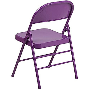 Flash Furniture 4 Pack HERCULES COLORBURST Series Impulsive Purple Triple Braced & Double Hinged Metal Folding Chair