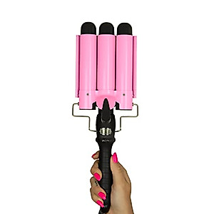 Trademark Beauty Babe Waves Jumbo -Three Barrel Hair Waver, Curling Iron, 1.25 Inch, Quick Heat, Adjustable Temperature Hair Curler - Pink