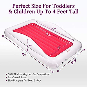 Inflatable Toddler Travel Bed with Electric Pump, Leakproof Air Mattress w/ Reinforced Protective Bumpers, Includes Carry Case and Pillow, Fits Kids Up to 4ft Tall, Ideal for Camping & Sleepovers