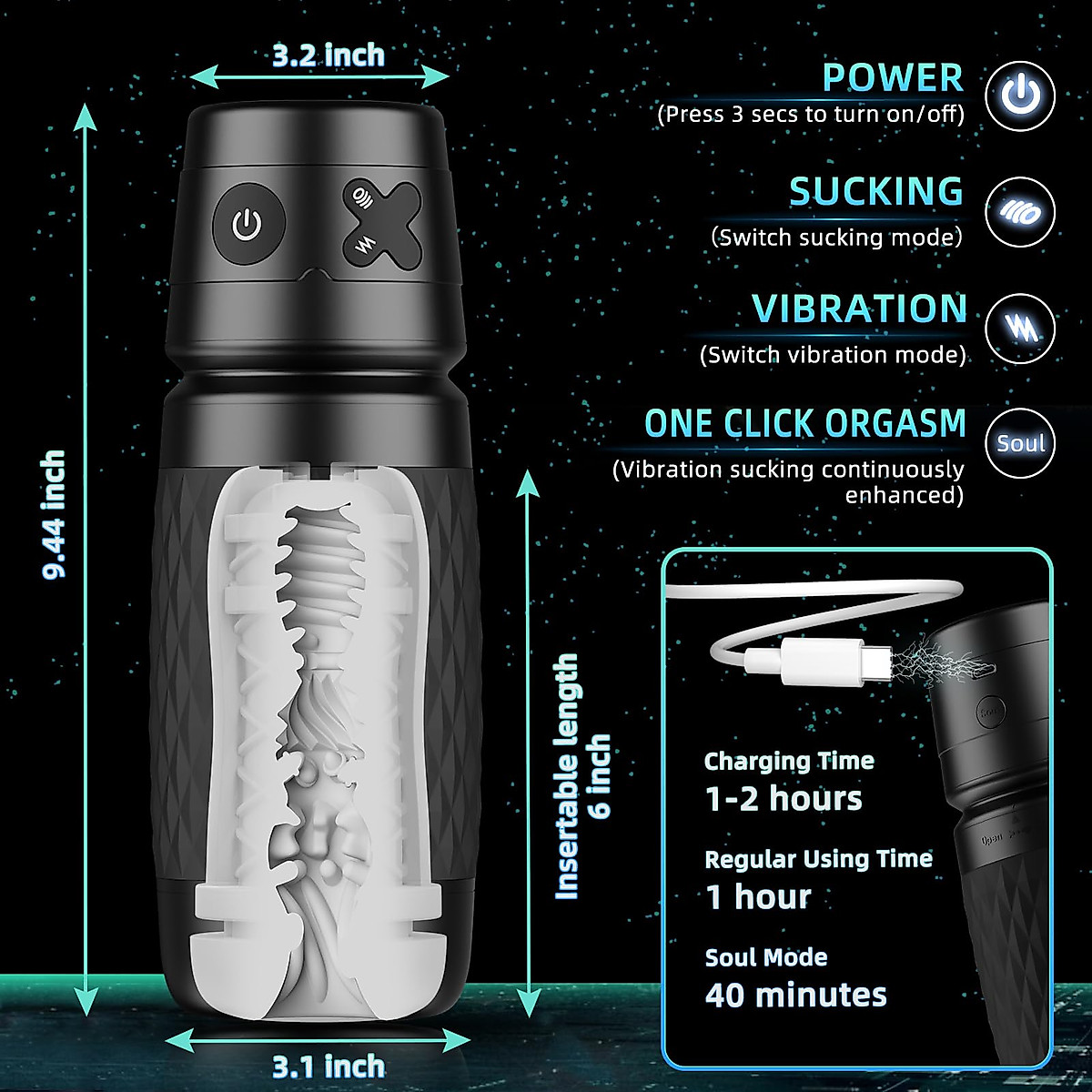 Male Masturbator Sex Toys for Men - Male Sex Toy Penis Pump with 3 Suctions & 4 Vibrations, Mens Sex Toys with 3D Sleeve, Hands Free Masturbators Blowjob Adult Toys, Silicone Shell Male Stroker(Black)