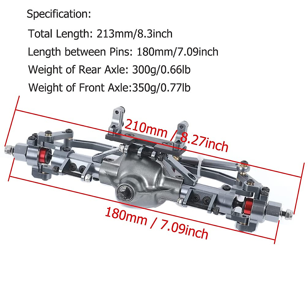 RZXYL 1:10 Rock Crawler Axle, Aluminum Alloy Front and Rear Axle for Axial SCX10 RC Crawler Car (Titanium)