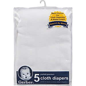 Gerber Prefold Gauze Diaper, White, 5 Count
