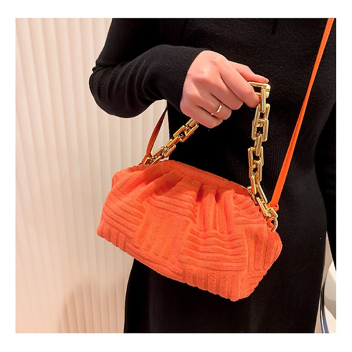 Onlymaker Women's Fashion Satchel-style Bag Soft Cotton Shoulder Handbag Evening Prom Wedding Purse Color Orange