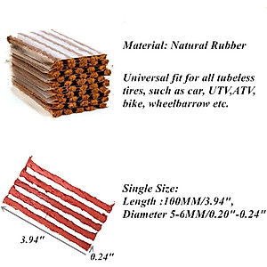 HappyBeeYo Pack of 100 Tire Repair Plugs, Tire Repair Strings Rubber Strips,Self Vulcanizing Tubeless Seal(100mm x 6mm) for Cars