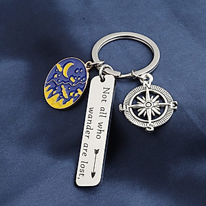 LQRI Not All Those Who Wander are Lost Keychain Traveller Gift Adventurist Gift Wanderlust Gift Compass Key Chain Inspirational Gifts