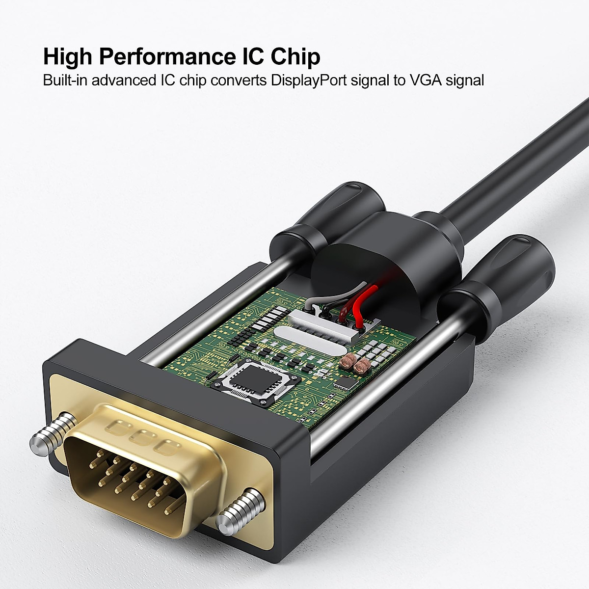 DisplayPort to VGA Cable 3FT, Display-Port DP to VGA Male Adapter Cord Gold-Plated Compatible for Dell, HP Lenovo, ASUS and More - Black