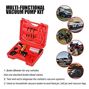 JIFETOR Hand Vacuum Pump Tester and Brake Clutch Bleeder Tool 2-in-1 Kit, One-Man Handheld Automotive Brake Fluid Bleeding Set, with Gauge Jar Adapters for Bike Motorcycle Car Truck Diagnosis