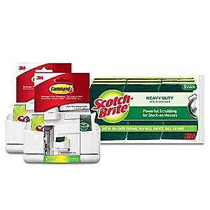 Scotch-Brite Heavy Duty Scrub Sponges (9 Pack) + Command Under Sink Sponge Caddy, 2 Caddies with 8 Command Strips, Organize Damage-Free
