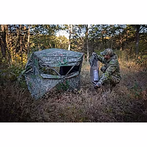 ALPS OutdoorZ Deception Pop Up Hunting Blind Featuring Unique Small Footprint Four Hub Design, Wide Windows with Silent Open, Extra Large Easy Access Door, Mossy Oak Obsession