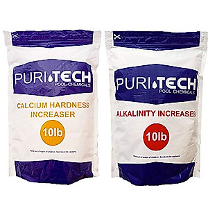 Puri Tech Chemicals 10 lb Calcium Hardness Increaser & 10 lb Alkalinity Increaser Kit for Swimming Pools & Spas Balance Chemical Levels Keep Surfaces & Water Clean