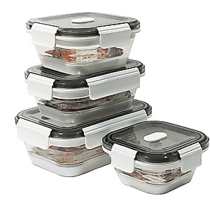 CAMPWOLF Collapsible Food Storage Containers with Lid,Set of 4,Microwave Freezer Dishwasher Safe,BPA Free, Leakproof (Rectangular)