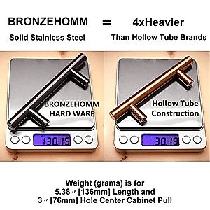 30 Pack Bronze Solid Cabinet Handles Drawer Pulls, 5.38-inch/136mm Length (3-inch Hole Center) Door Handle (1/2-inch Diameter) Kitchen Stainless Steel Cabinet Hardware Handle, Oil-Rubbed Bronze