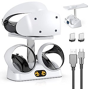 Dobe PSVR 2 Charging Station for PSVR2 Controller, PS5 VR2 Charging Station with VR Headset Display Stand, PSVR2 Charging Dock with Led Indicator, Type-C Cable & 2 Magnetic Charger Clasps