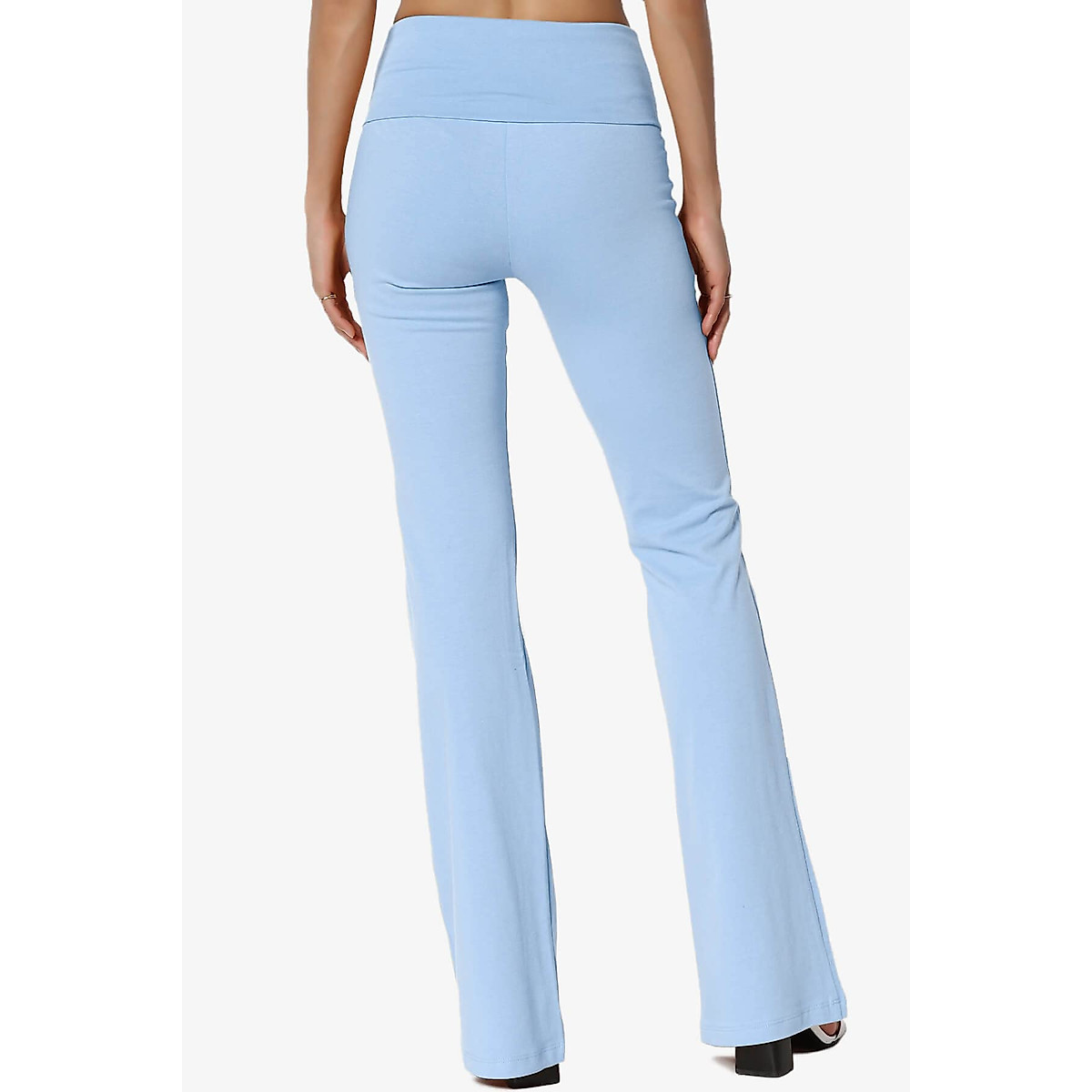 TheMogan Women's Basic Foldover Waistband Comfy Stretch Cotton Boot Cut Lounge Yoga Pants Light Blue XL