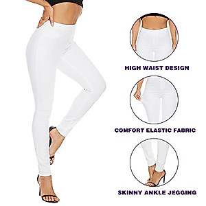 LICTZNEE Jeggings for Women High Waist, Stretchy Pull on Skinny Denim Jean Legging for Women with Pockets, Soft Breathable Cotton Blend, (White，Small)