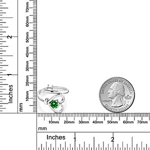 Gem Stone King 925 Sterling Silver Green Simulated Emerald Heart Key Ring For Women (0.84 Cttw, Round 5MM, Available In Size 5, 6, 7, 8, 9)