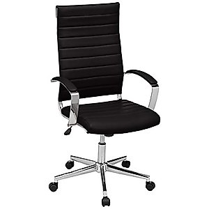Amazon Basics High-Back Executive Swivel Office Desk Chair with Ribbed Puresoft Upholstery, Lumbar Support, Modern Style, 23.9"D x 24.69"W x 41.5"H, Black