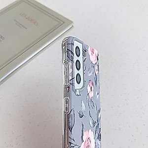 YeLoveHaw Phone Case Designed for Samsung Galaxy S21 5G for Women Girls, Soft Slim Full-around Protective Cute Cover, Floral Purple Gray Leaves Pattern, Compatible with SamsungS21 6.2'' (Pink Flowers)
