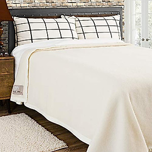 Poyet Motte Rivoli Solid 400GSM 100% Virgin Wool Blanket, Medium/Heavy Weight, Machine Washable (Natural Solid, Full/Queen Size)