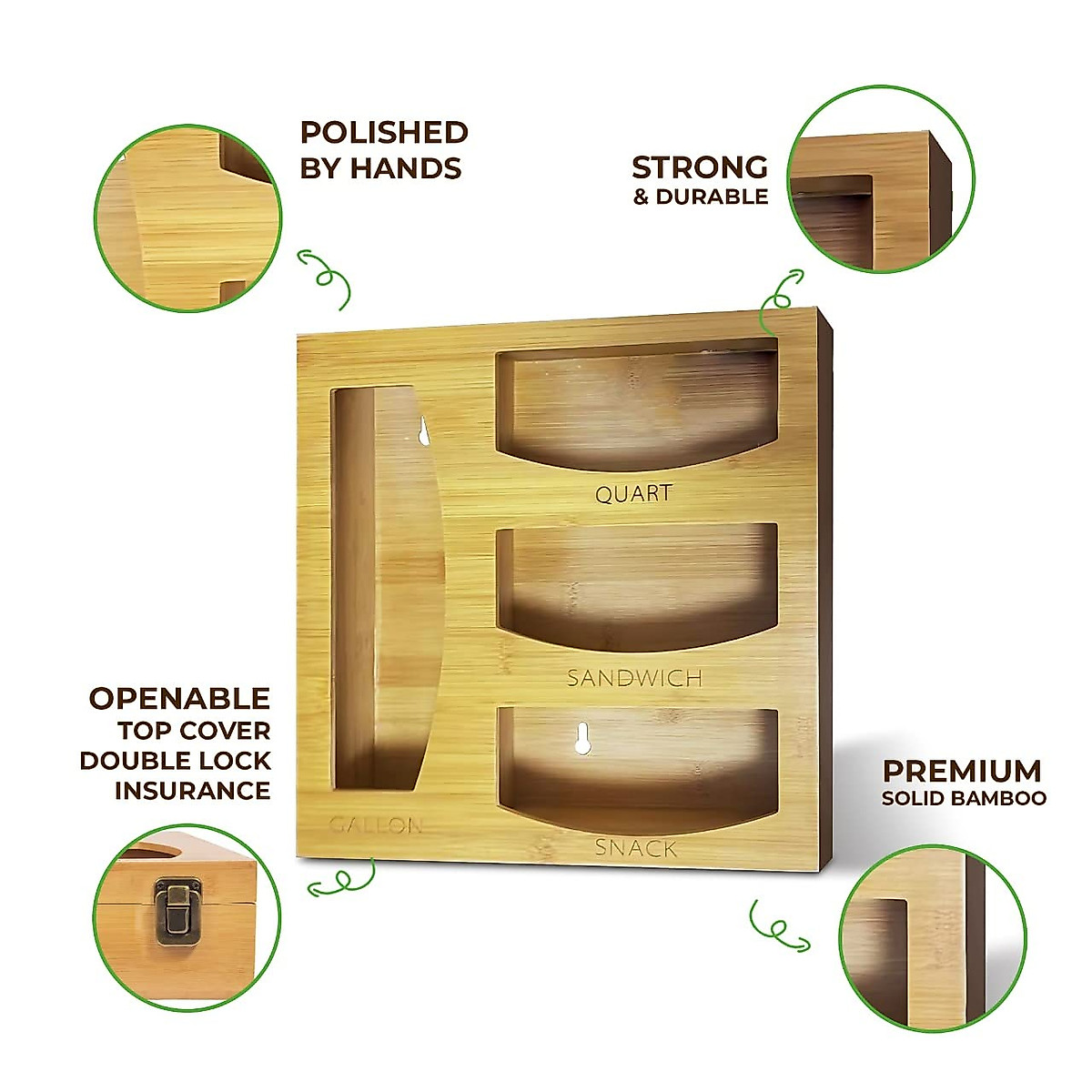 MAGOR ziplock bag Storage organizer for Kitchen Drawer, Bamboo Baggie holder and Storage bag organizer Compatible with Gallon, Quart sandwich and snacks variety size bags (1Box 4 Slots),ZBS 2022