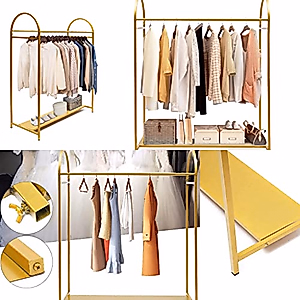 kunghei 60" Double Rod Clothes Rack Shelves, Boutiques Retail Display Gold Clothing Rack Floor Standing Garment Rack Wedding Dress Rack Heavy Duty