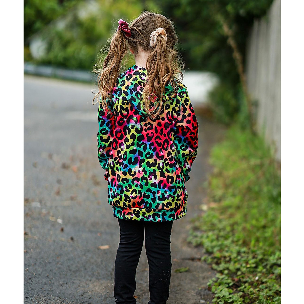 uideazone Teens Girls Hooded Sweatshirt Size 7 3D Print Colorful cheetah Leopard Hoodies Fashion Long Sleeve Hoody Pullover Sweatsuit for School 6-8 Years