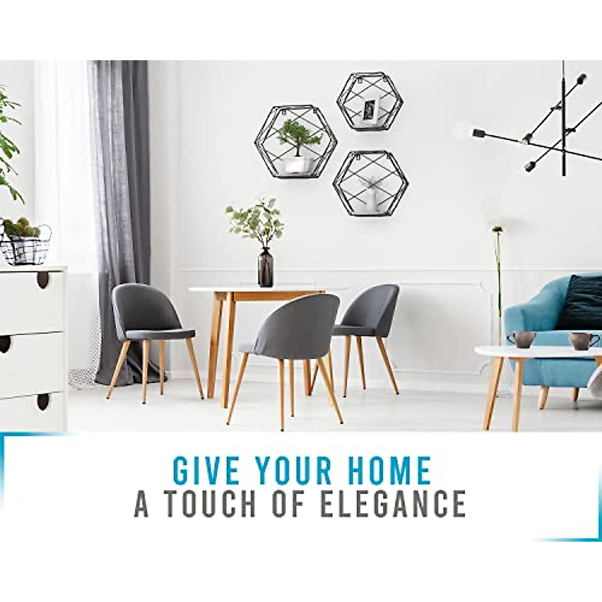 Comfify Industrial Wall Mounted Honeycomb Floating Shelves Set of 3 Decorative Hexagon Metal Wire Shelves – Large, Medium and Small - Modern Shelves for Home, Office and More - Rustic White