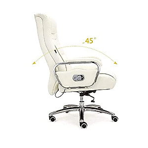 Office Chair Managerial Executive Chairs Boss Chair Ergonomics Chair Computer Game Chair with Fixed Armrest White Leather (Color : Black)