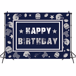 Football Backdrop for Birthday Party 7X5FT Navy Blue Cowboy Photography Background Football Themed Sports Fans Party Decor Supplies Banner Photo Props