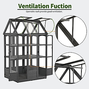 MCombo Wooden Greenhouse, Outdoor Greenhouse with Adjustable Roof Vent and 6 Lockable Door for Backyard/Outdoor Use, (48 x 38.8 x 83.9 Inches) 0851 (Dark Grey)