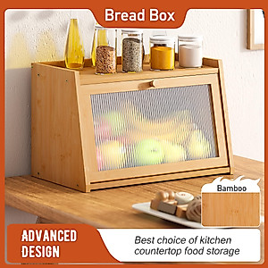 GHWIE Large Bread Box, Easy Access & Cleaning - Bamboo Bread Box for Kitchen Countertop with Acrylic Door,Natural