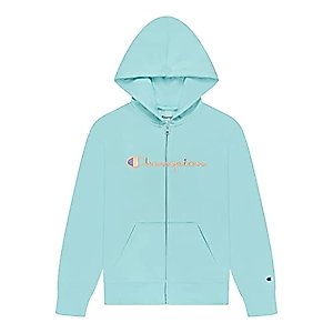 Champion Girls Sweatshirt Full Zip Up Fleece Hoody Sweatshirt Top Kids Clothes (Signature Blue Mist, Large)